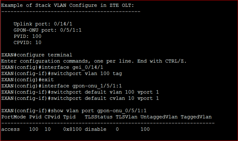 Stack VLAN Configure in ZTE OLT - GPON Solution