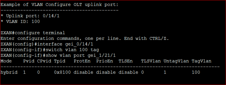 VLAN Configure in ZTE OLT Uplink Port - GPON Solution