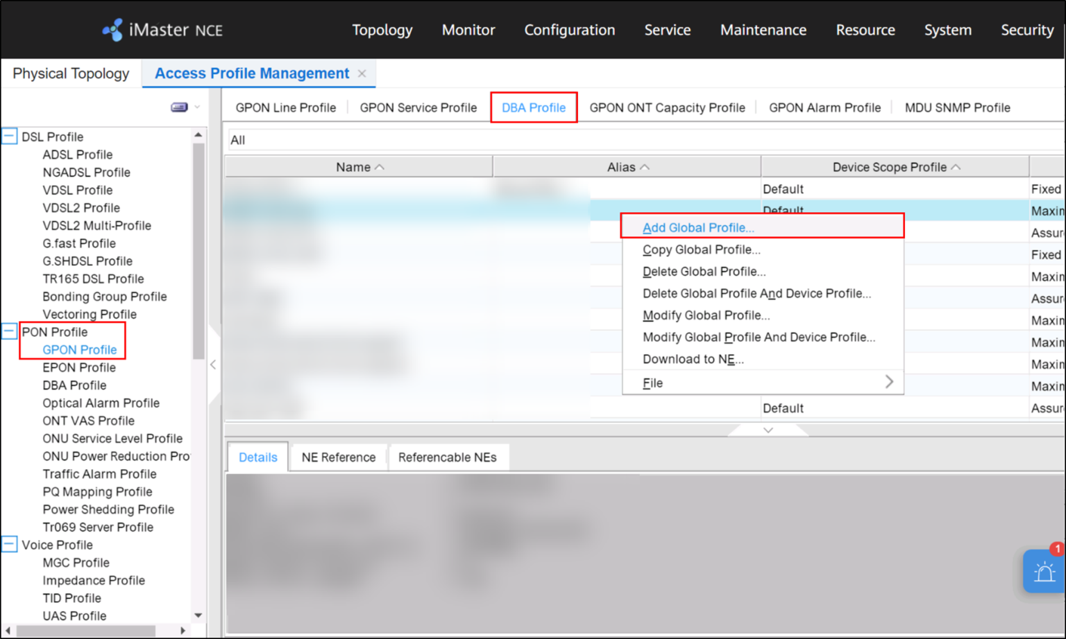 DBA Profile Create in NCE-FAN NMS - GPON Solution
