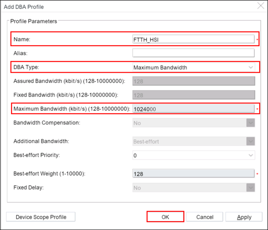 DBA Profile Create in NCE-FAN NMS - GPON Solution