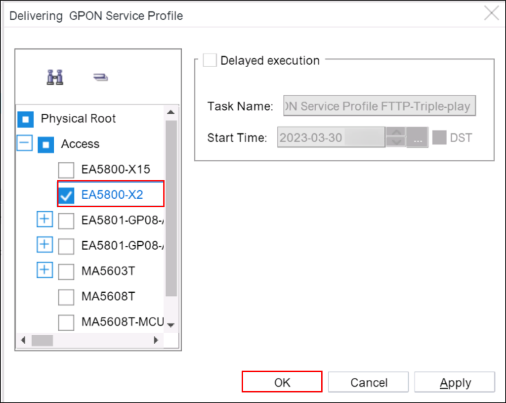 Service Profile create by iMaster NCE-FAN NMS - GPON Solution