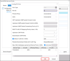 Service Profile create by iMaster NCE-FAN NMS - GPON Solution