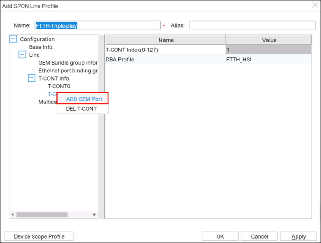 Line Profile Create by NCE-FAN NMS - GPON Solution