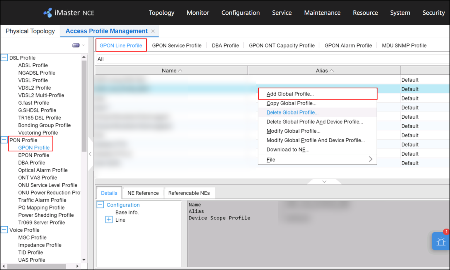 Line Profile Create by NCE-FAN NMS - GPON Solution